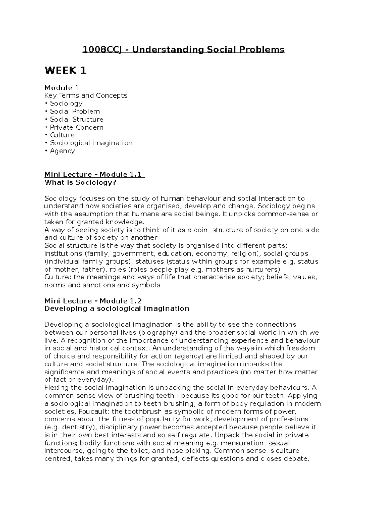 1008CCJ - Understanding Social Problems LECTURE NOTES - 1008CCJ ...