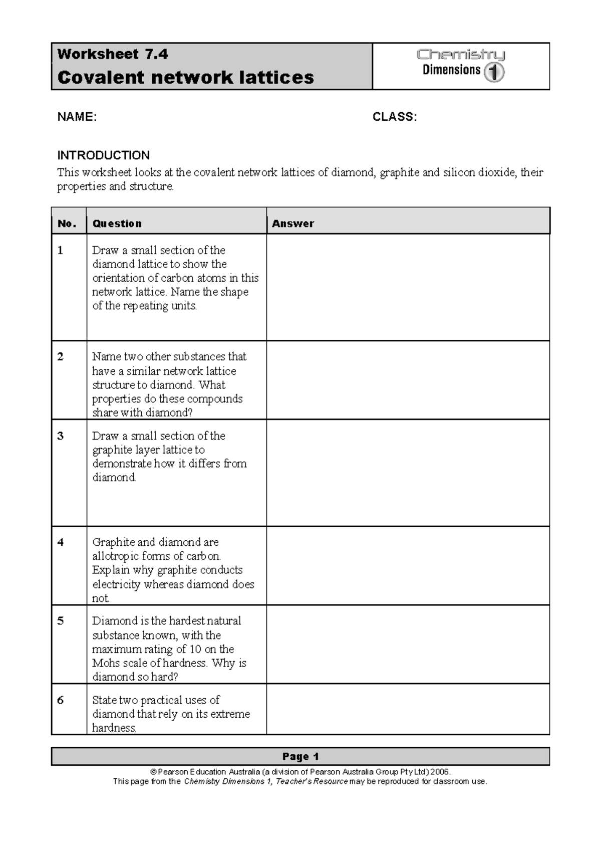 WS 7.4 Covalent network lattices - Worksheet 7. Covalent network ...