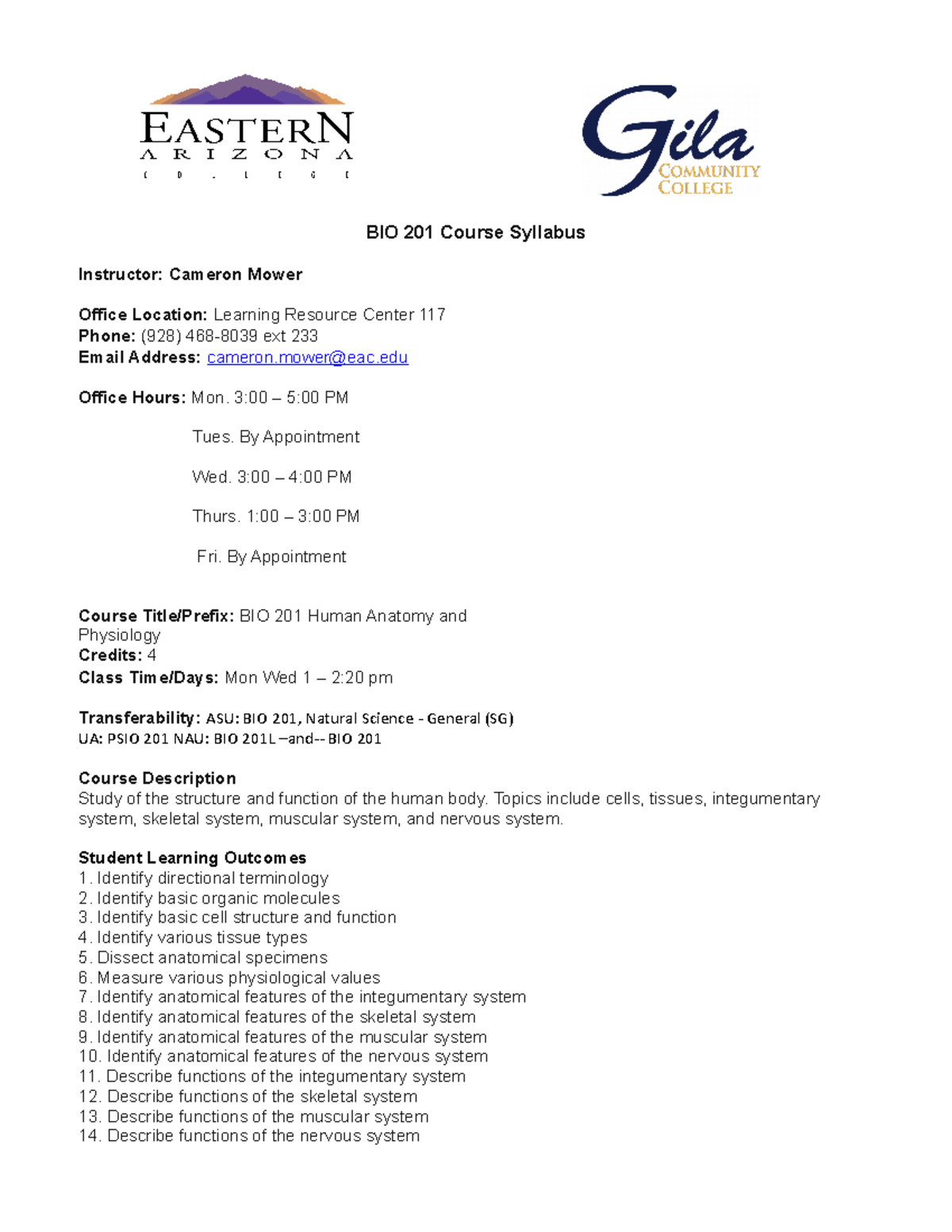 Bio 201 EAC syllabus Spr2021 Online-1 - BIO 201 Course Syllabus ...