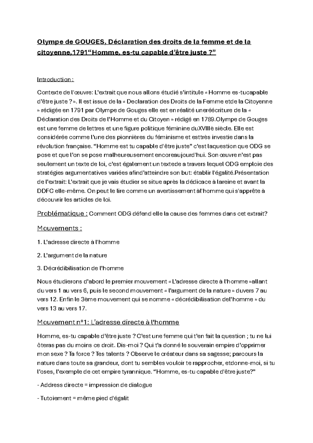 Olympe de Gouges texte 1 - Olympe de GOUGES, Déclaration des droits de ...