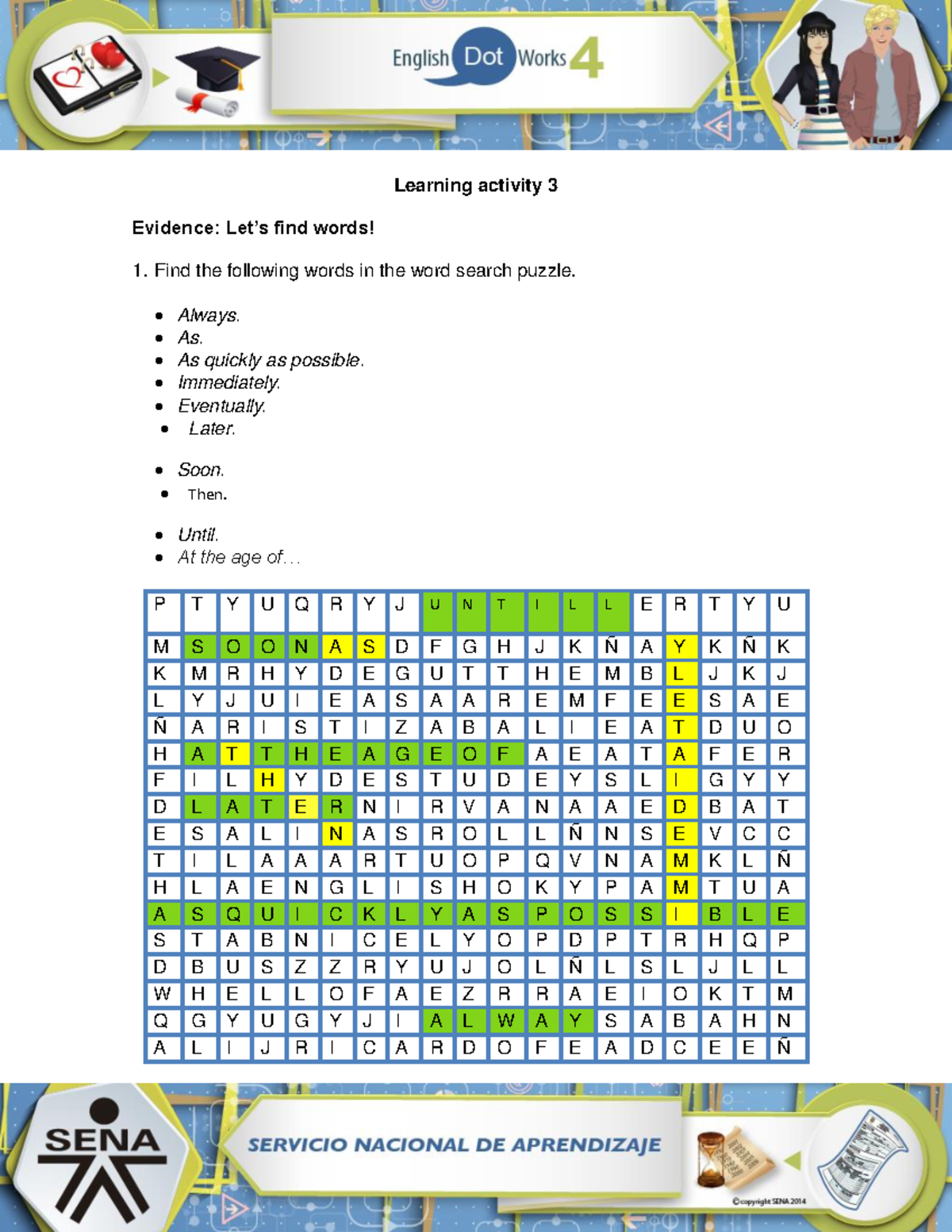 Evidence Lets find words- 1 - Learning activity 3 Evidence: Let’s find ...