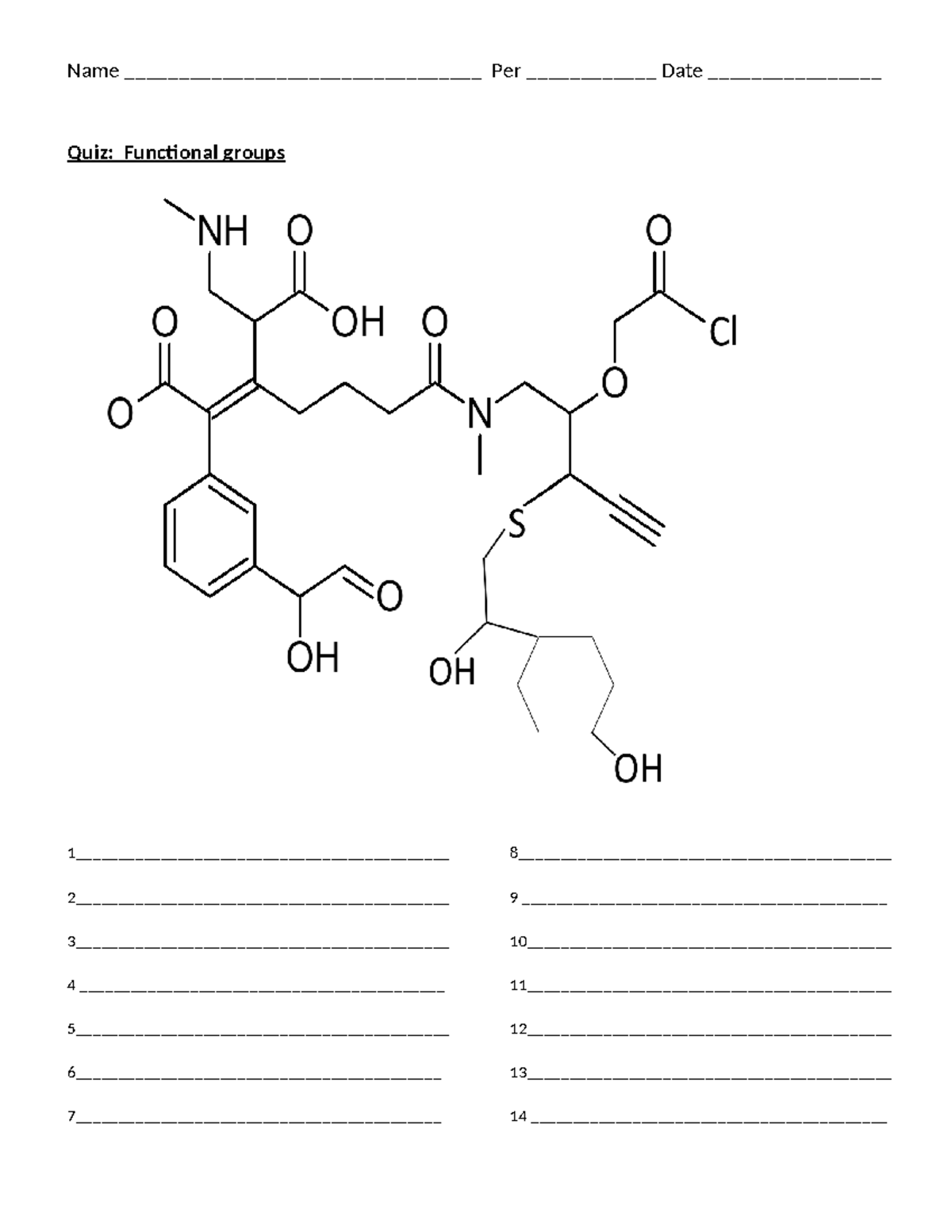 Quiz. Functional groups - Name _________________________________ Per ...