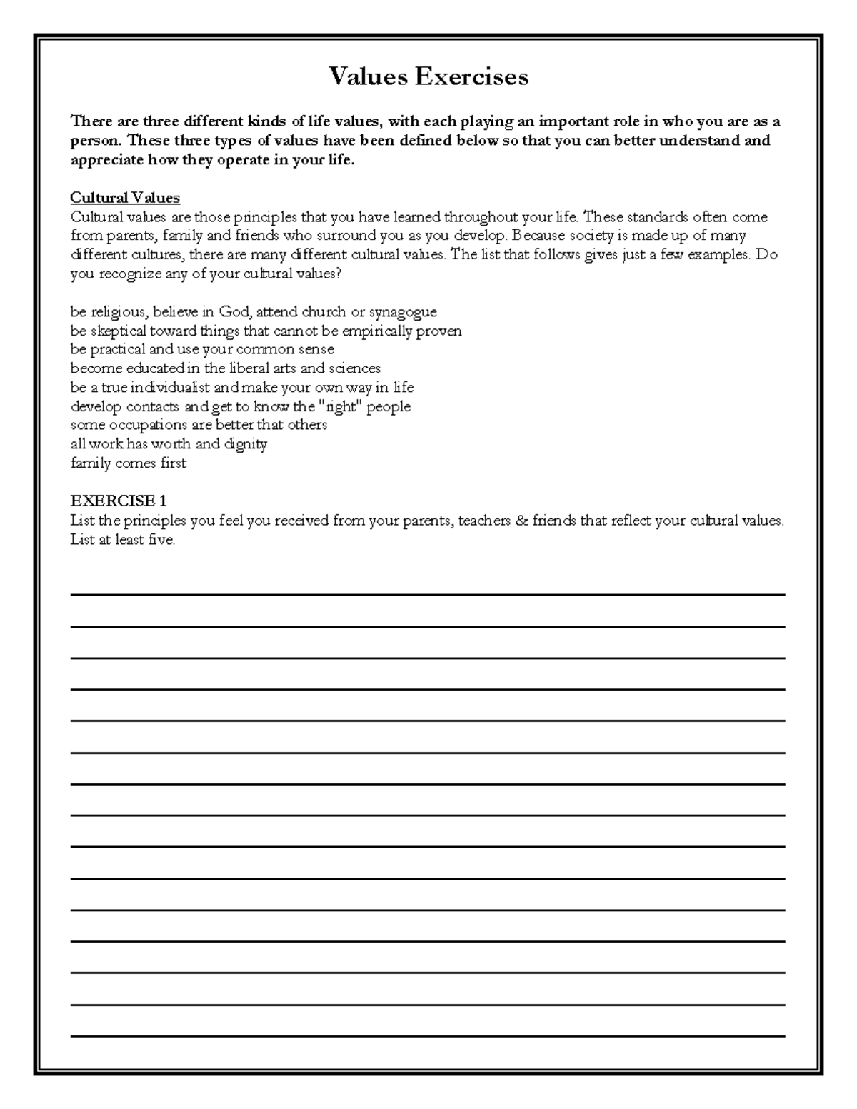 Class Activity 6 - Myself - Values Exercises There are three different ...