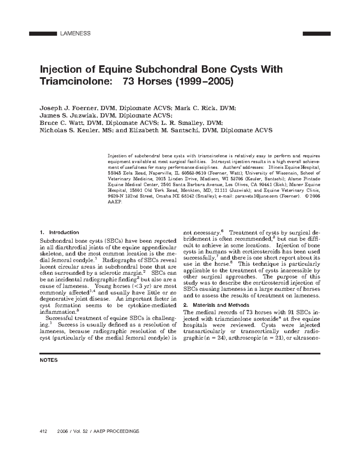 Injection of Equine Subchondral Bone Cysts With - Injection of Equine ...