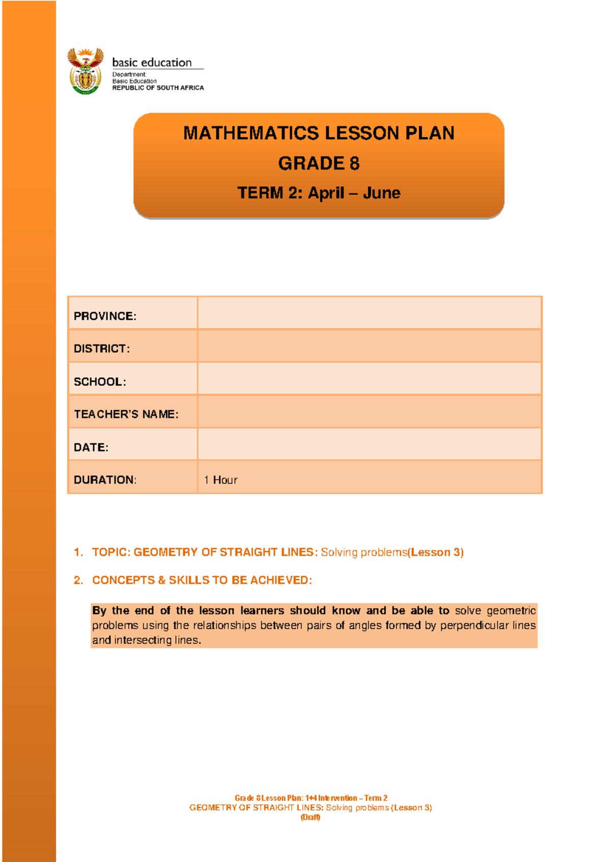 Geometry OF Straight Lines Term 2 Lesson 3 Grade 8 - Grade 8 Lesson ...