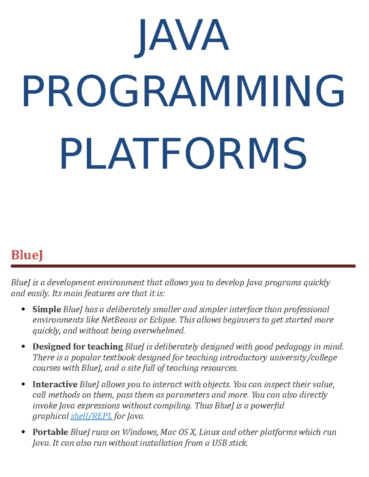 Java1 Lecture About Java 1 Java Programming Platforms Bluej Bluej