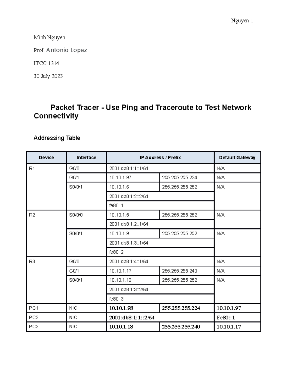 Packet Tracer - Use Ping and Traceroute to Test Network Connectivity ...
