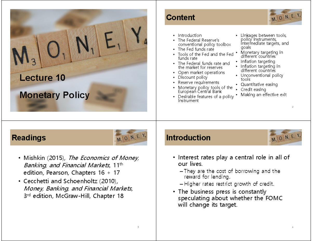 Lecture 10- Monetary Policy - Lecture 10 Monetary Policy Content ...