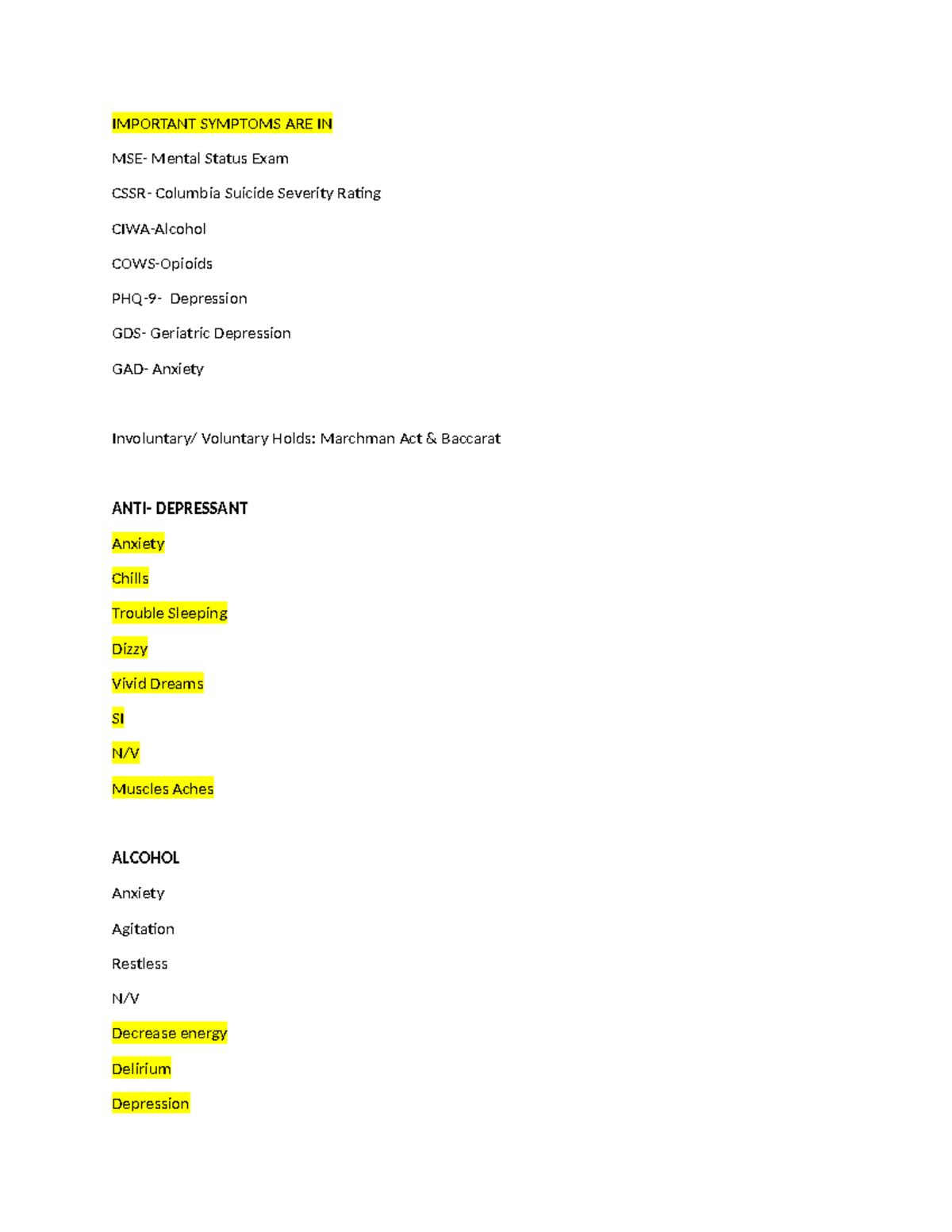 MH-Simulation Notes - IMPORTANT SYMPTOMS ARE IN MSE- Mental Status Exam ...