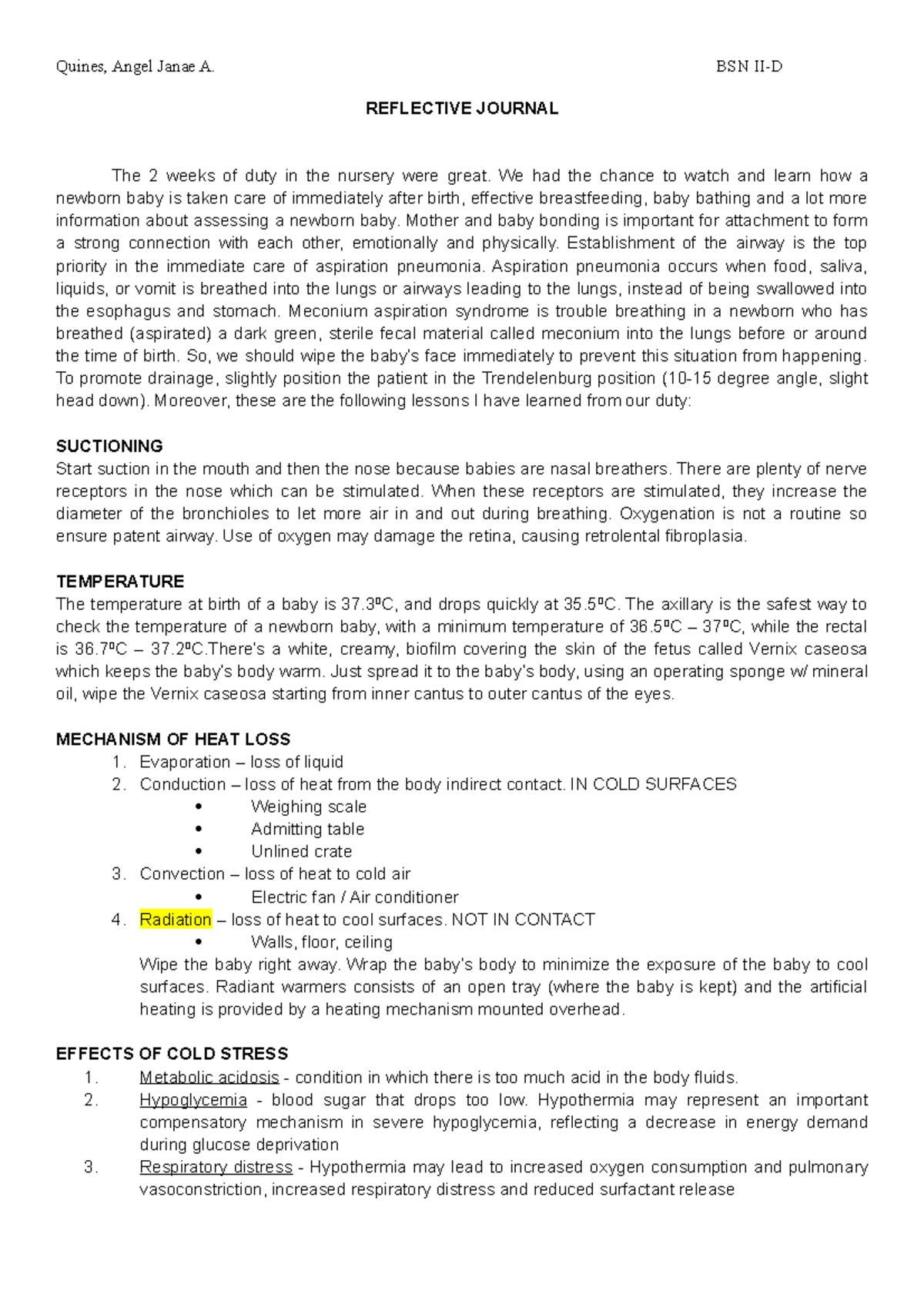 Obstrectric Ward Lecture - Reflective Journal - REFLECTIVE JOURNAL The ...