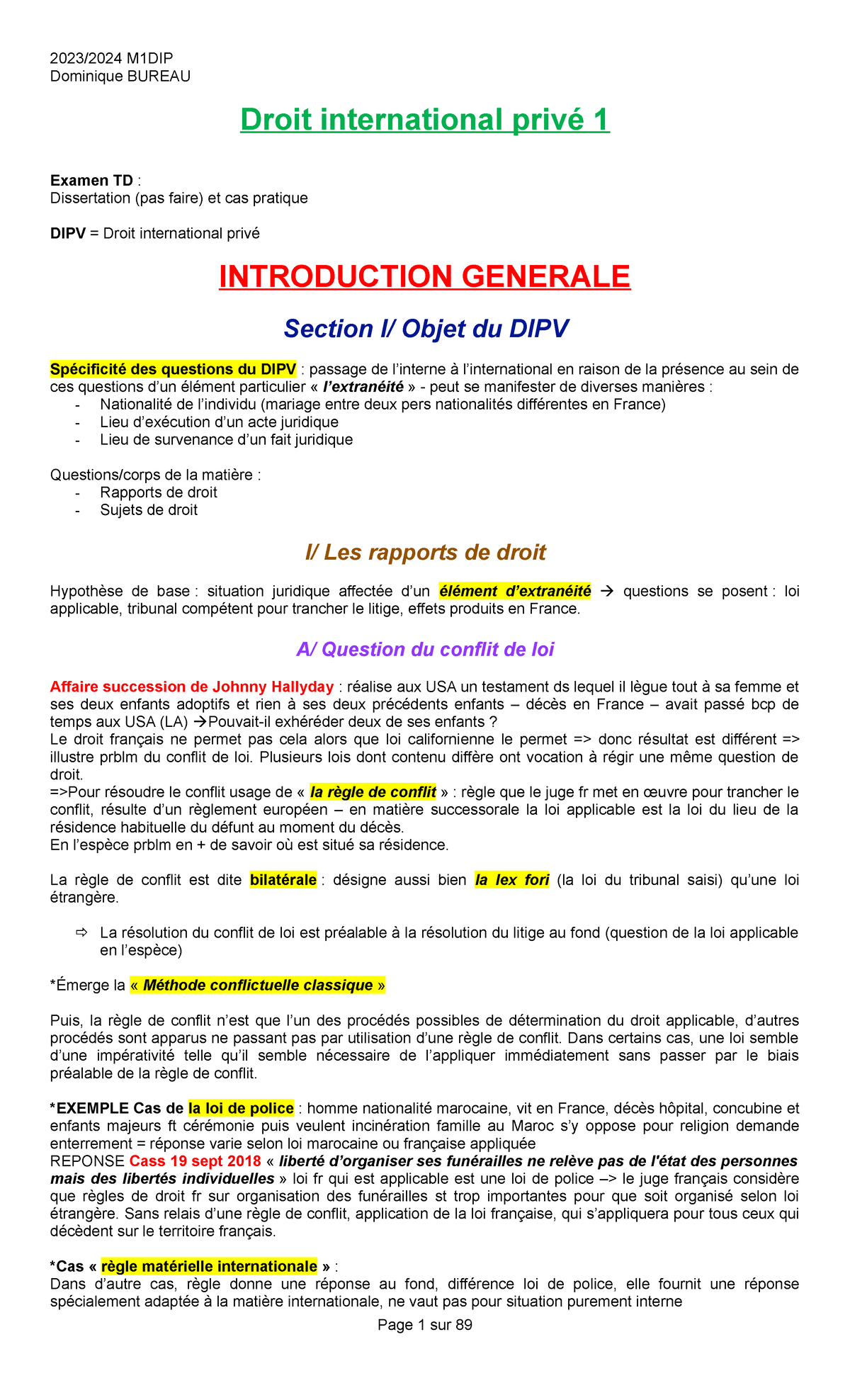 Droit international privé - Dominique BUREAU Droit international privé 1 Examen TD ...