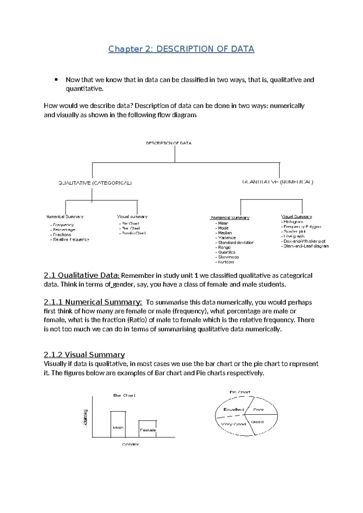 Chapter 2 summary - Chapter 2: DESCRIPTION OF DATA Now that we know ...