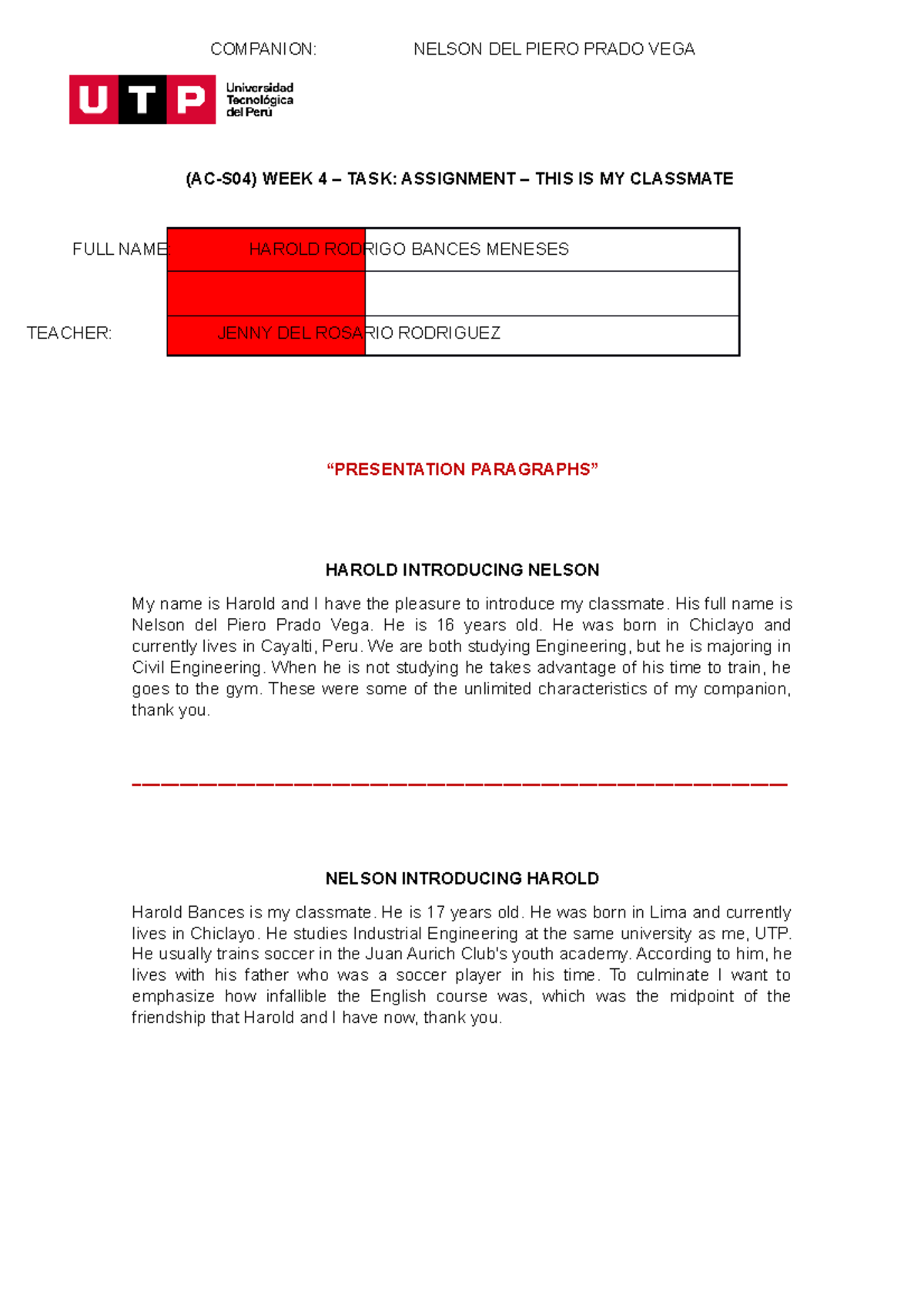 Ac S04 Week 4 This Is My Classmate Ac S04 Week 4 Task Assignment This Is My