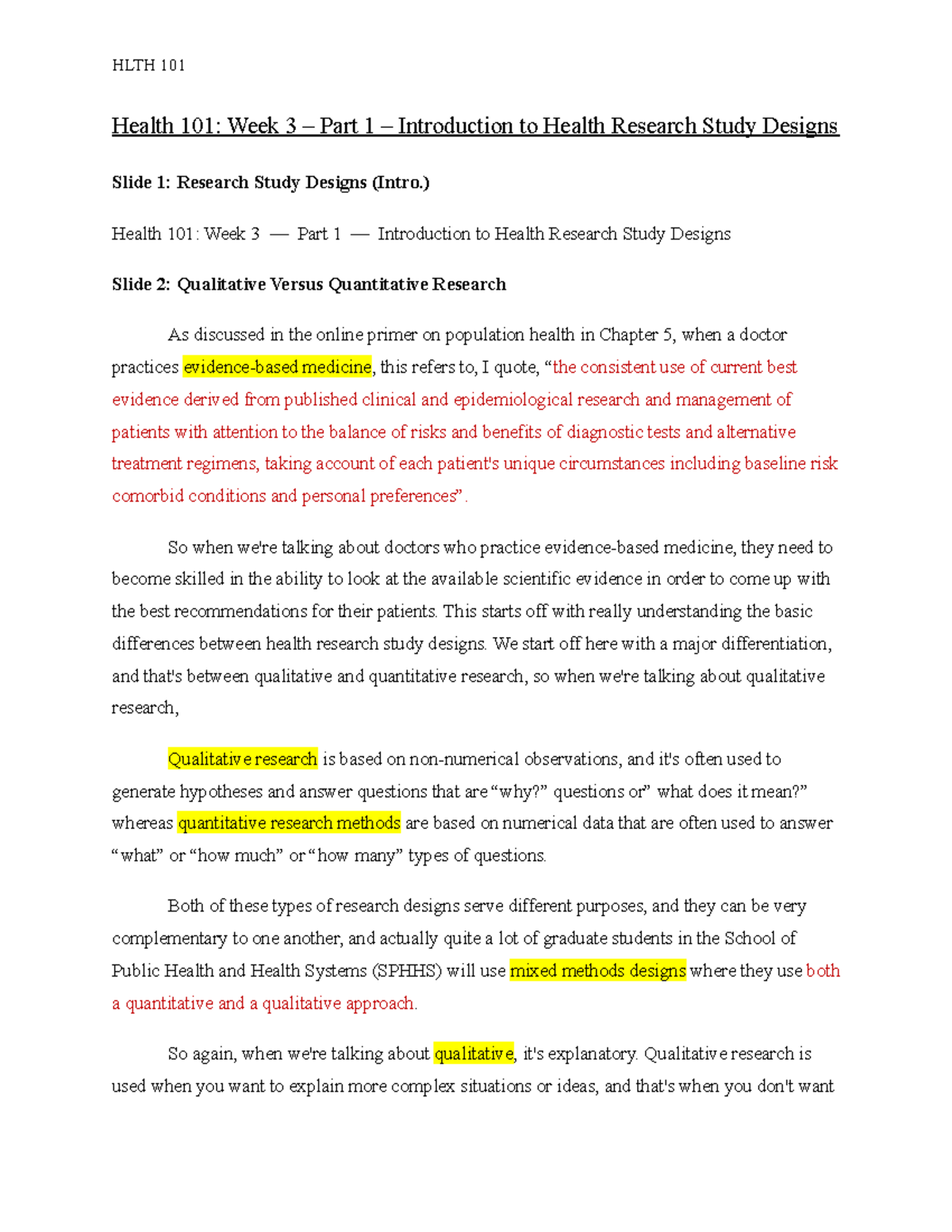 HLTH 101-Week3-Part1-Transcript - Health 101: Week 3 – Part 1 ...