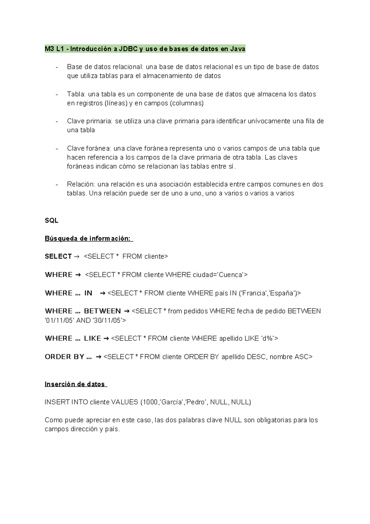 M3 m4 paradigmas - Resumen m3 y m4 - M3 L1 - Introducción a JDBC y uso de bases de datos en Java ...