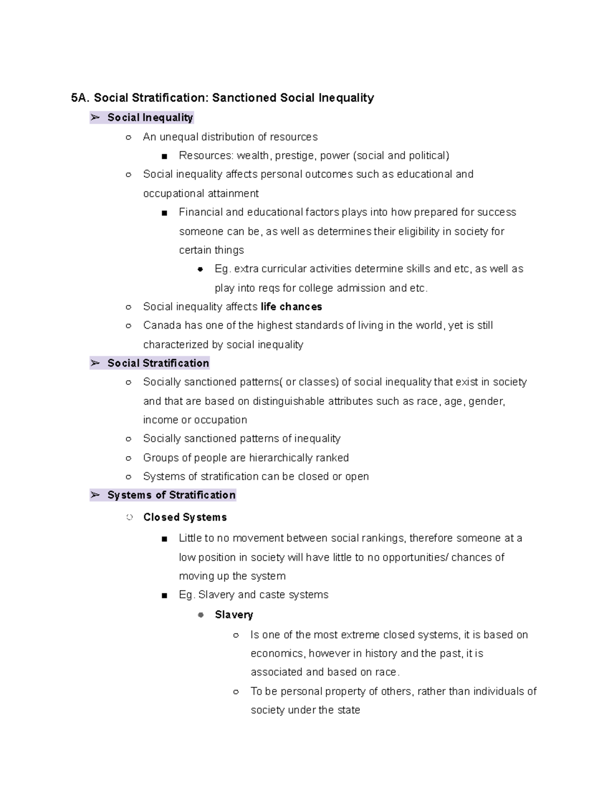 Soc Ch. 5-8 - Soc 100 notes - 5A. Social Stratification: Sanctioned ...