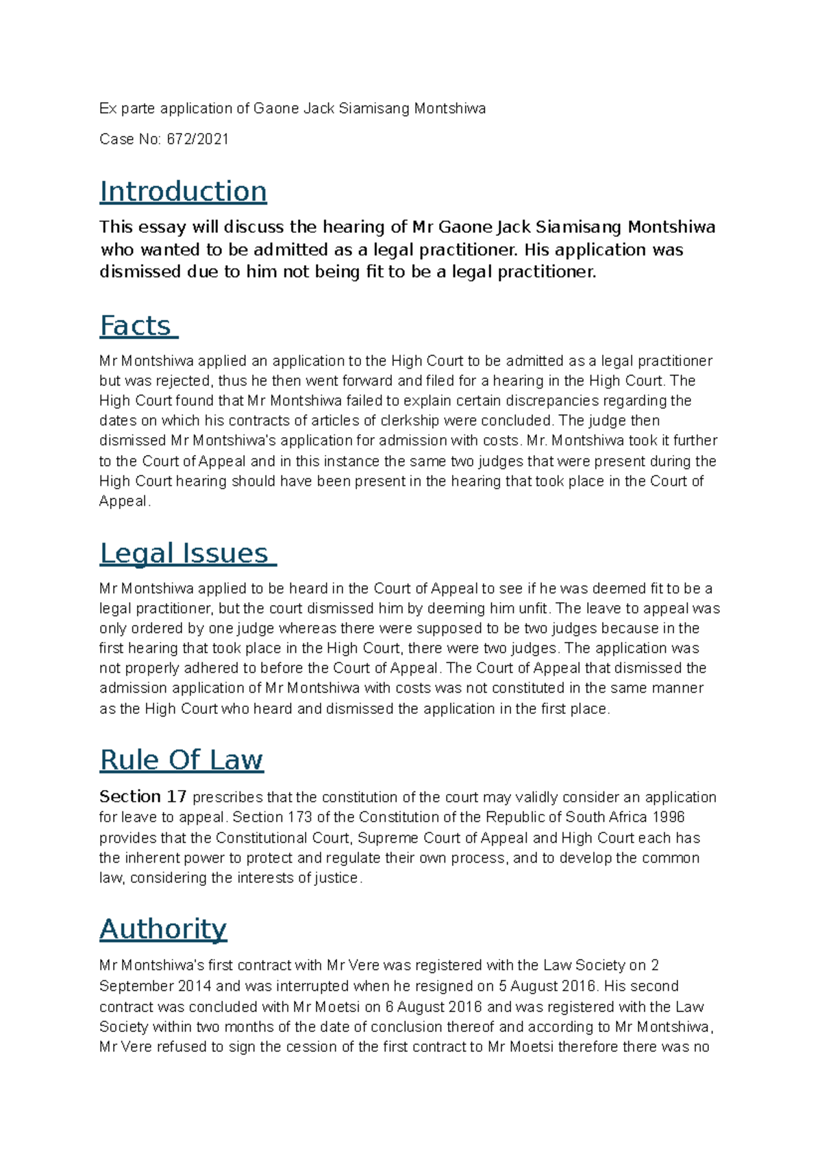 Case of Mr Jack in the Court of Appeal - Ex parte application of Gaone ...