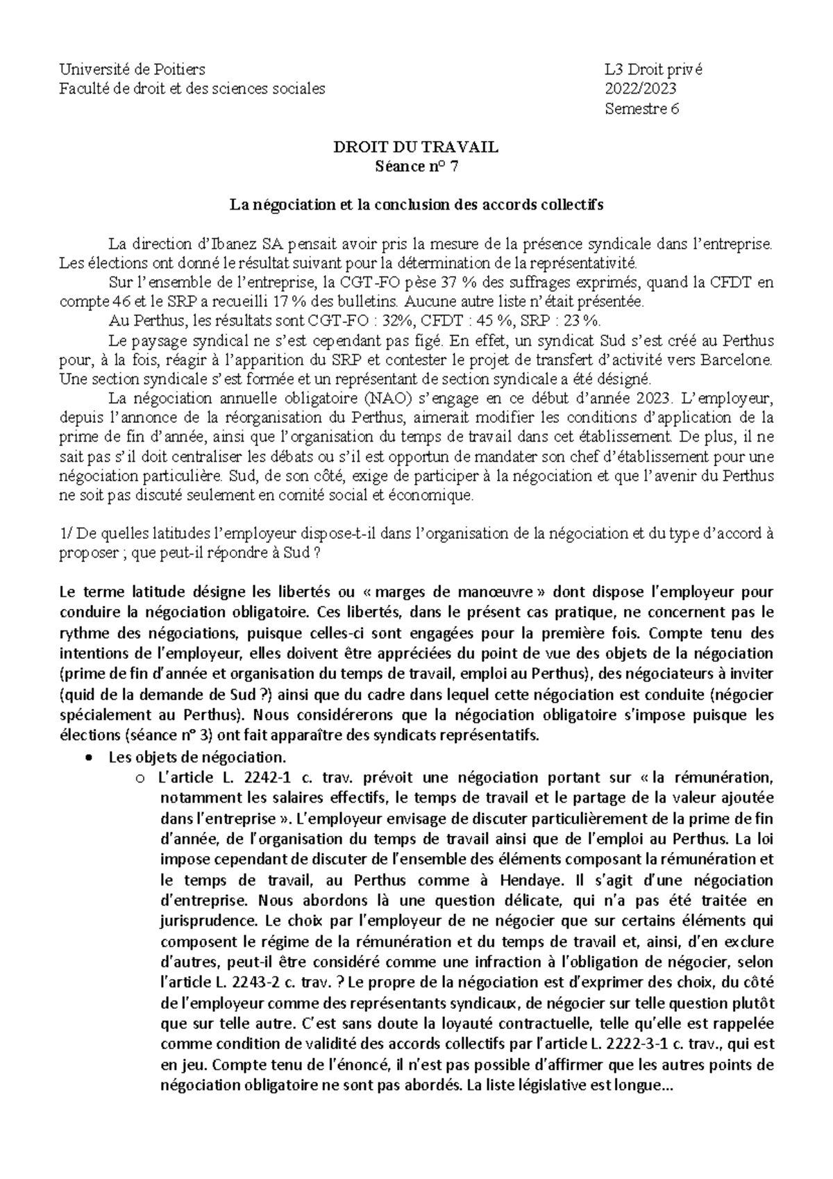 Séance n° 7 Formation accords collectifs et corrigé - Université de ...