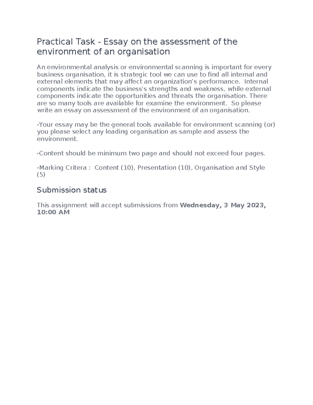 Practical Task- IBM 114 - Practical Task - Essay on the assessment of ...