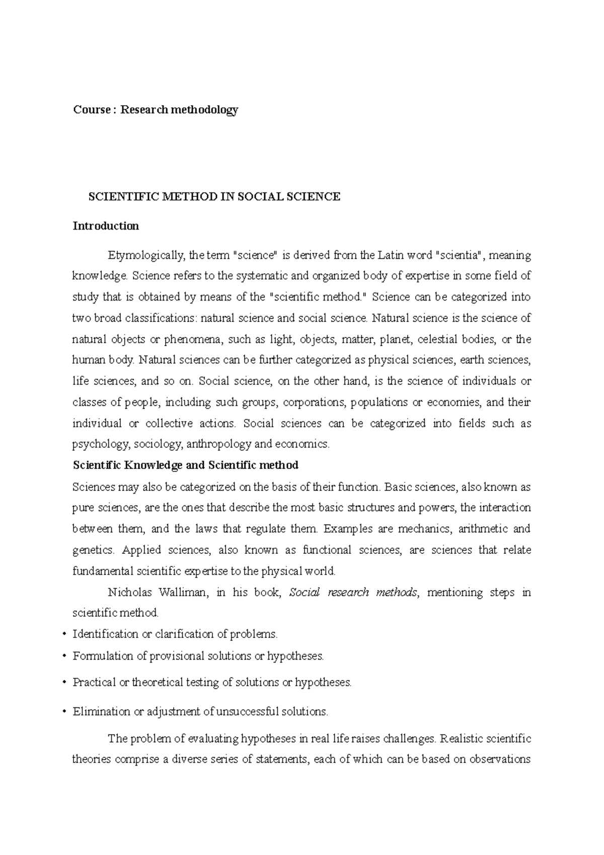 Reserch method - Course : Research methodology SCIENTIFIC METHOD IN ...