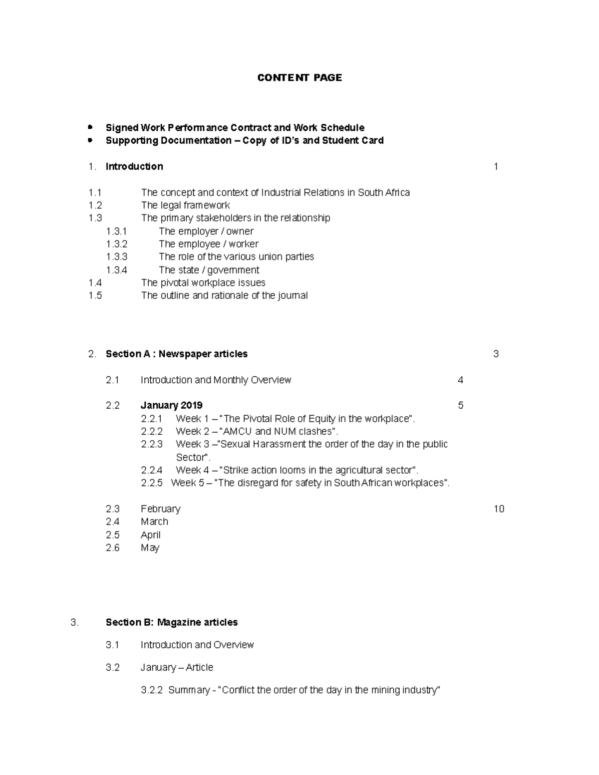 Employment Journal - Content Page - CONTENT PAGE Signed Work ...