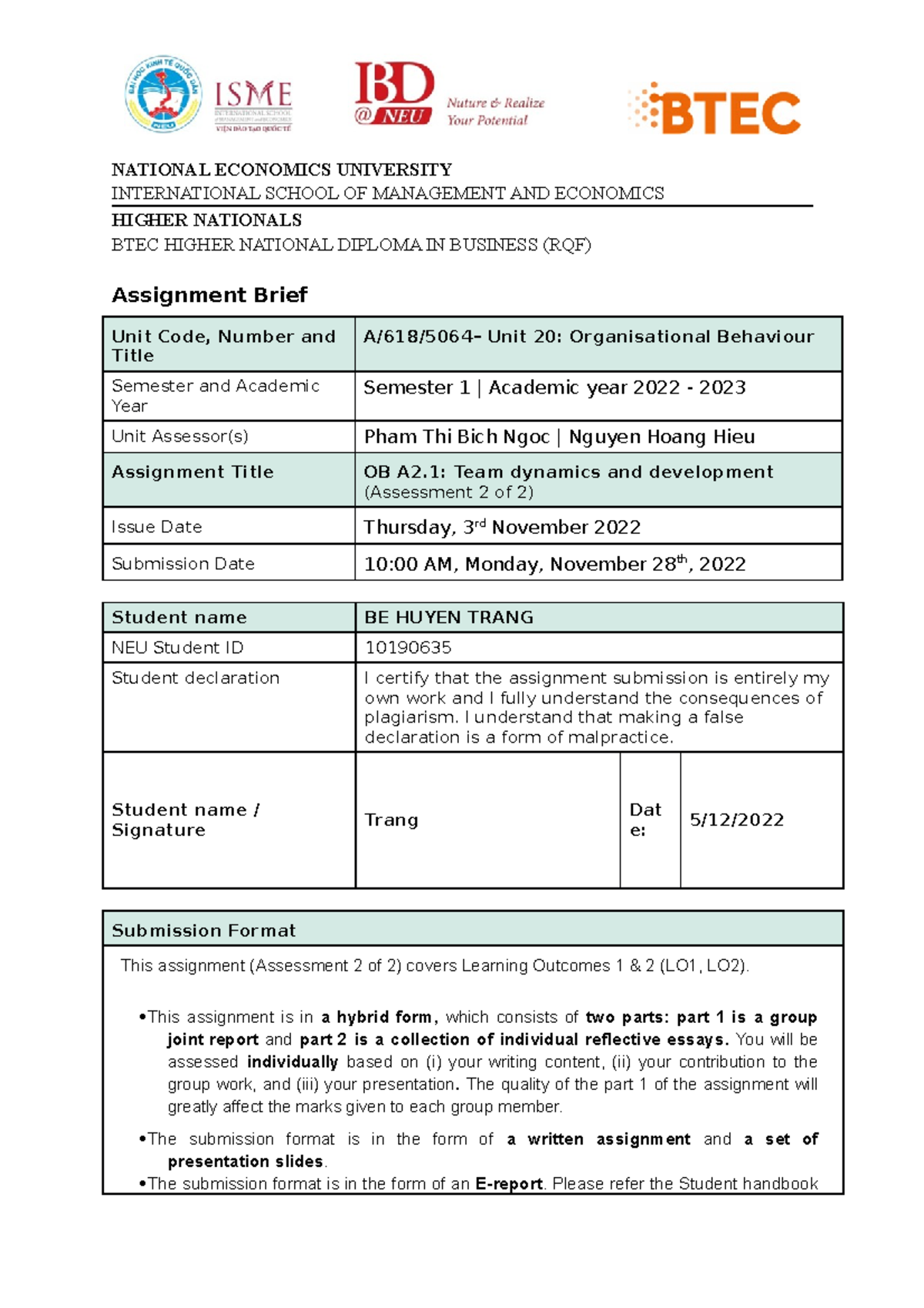 OB - Assignment Brief 2.1 - New form - NATIONAL ECONOMICS UNIVERSITY ...