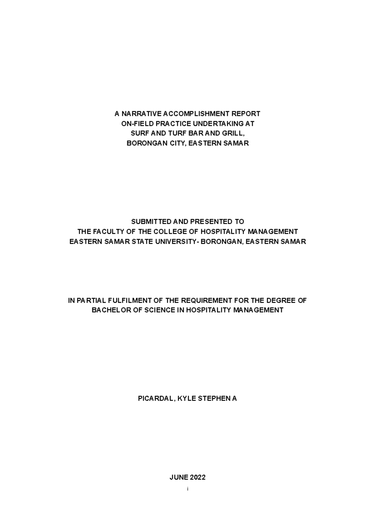 A Narrative Accomplishment Report Cover- Table OF Contents - A ...