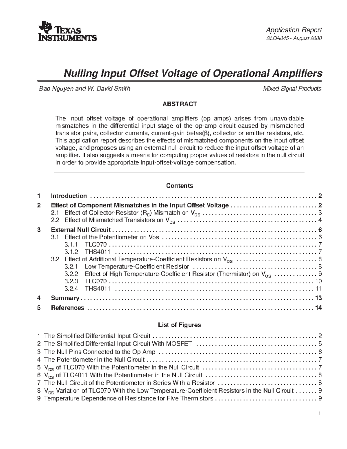 Sloa045 - Electronics - Application Report SLOA045 - August 2000 1 Nulling Input Offset Voltage ...