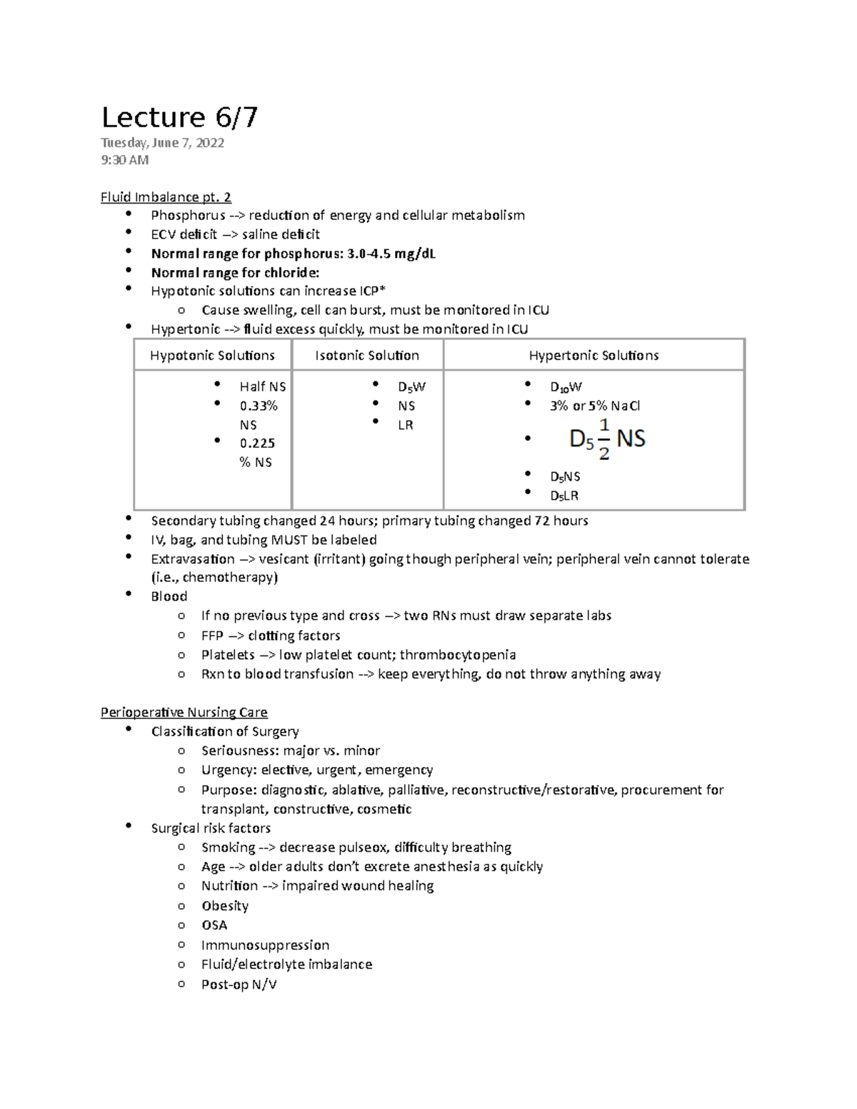 Lecture 6-7 - Lecture 6/ Tuesday, June 7, 2022 9:30 AM Fluid Imbalance pt. 2 Phosphorus -> - Studocu