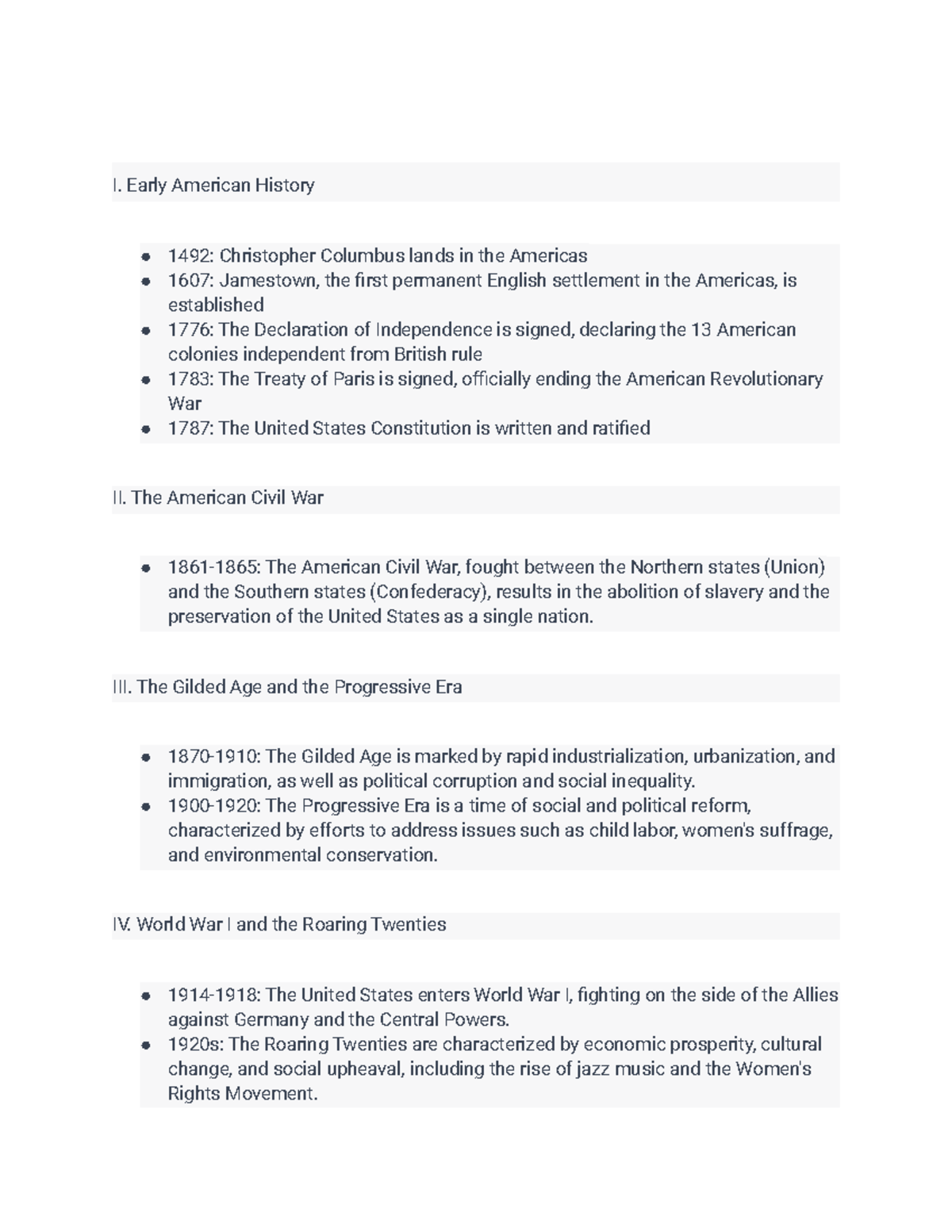 U.S. History Overview - I. Early American History 1492: Christopher ...