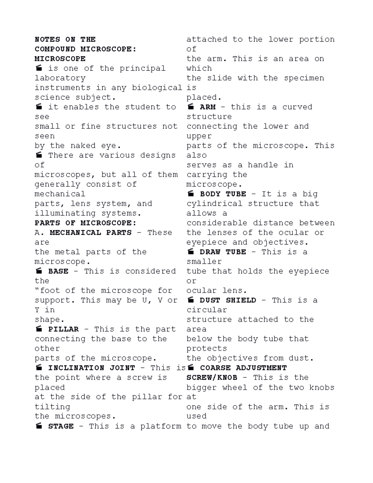 Microscope - NOTES ON THE COMPOUND MICROSCOPE: MICROSCOPE is one of the ...