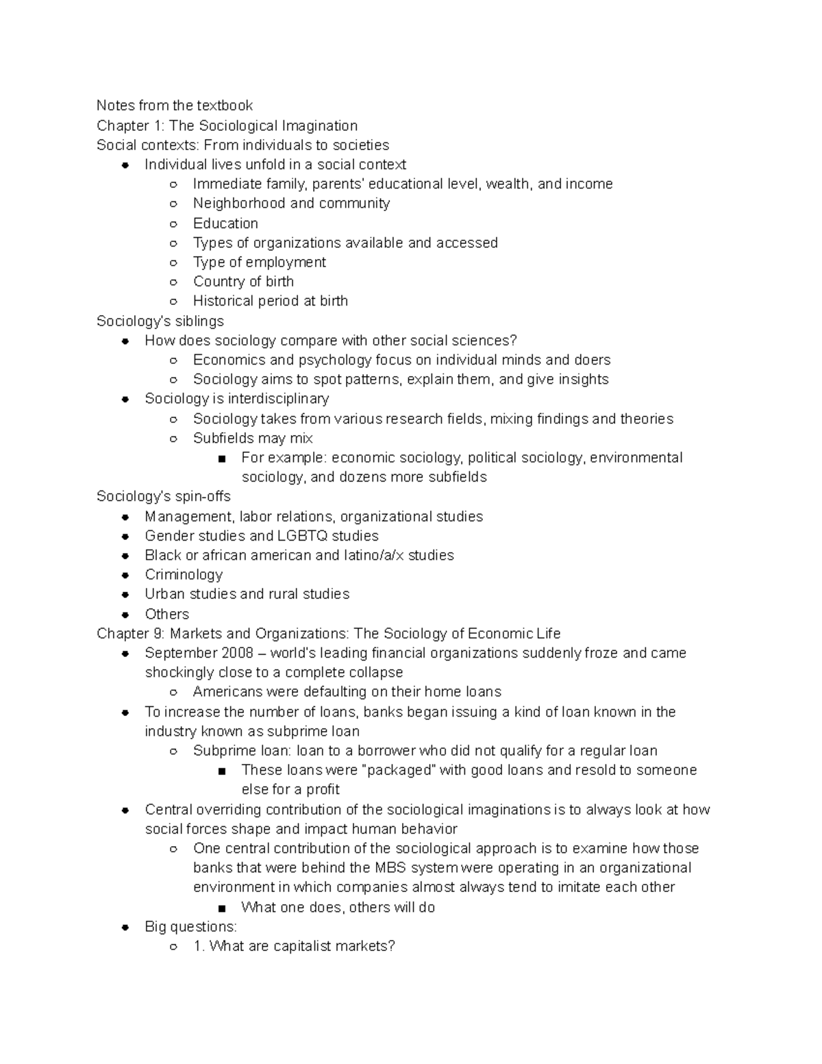 Introduction to Sociology - Notes from the textbook Chapter 1: The ...