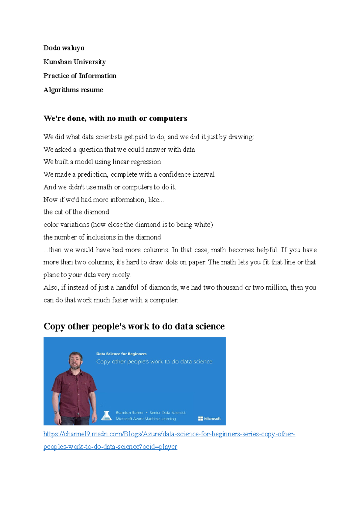 Dodo waluyo assignment POI Alogarithms resume 9 - Dodo waluyo Kunshan University Practice of ...