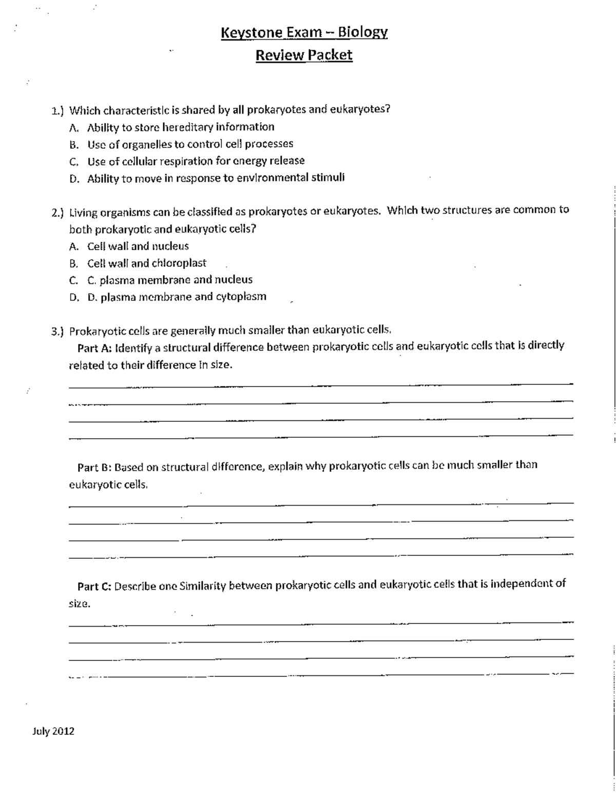 Keystone Review Multiple Choice - Studocu