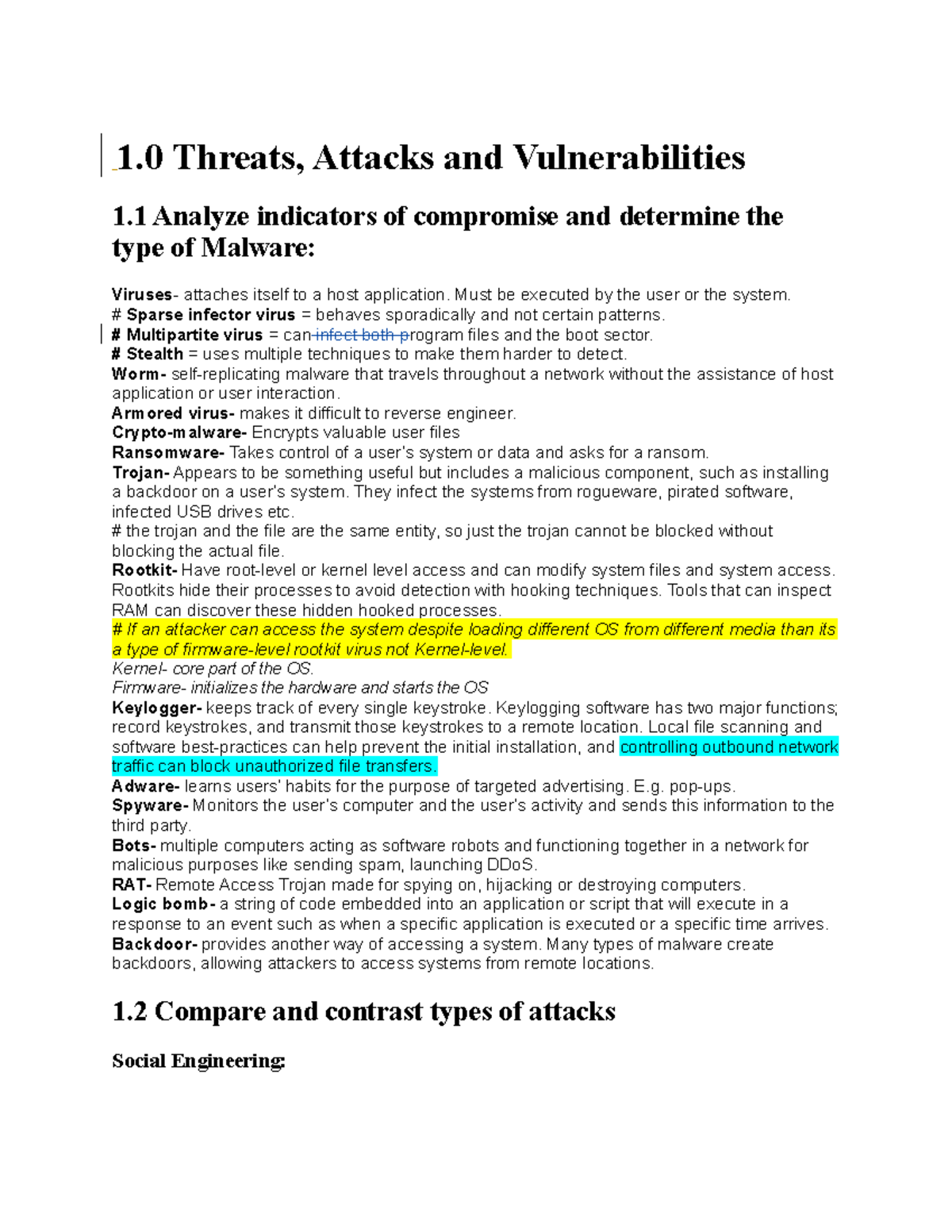 Security 501 Notes v - 1 Threats, Attacks and Vulnerabilities 1 Analyze ...