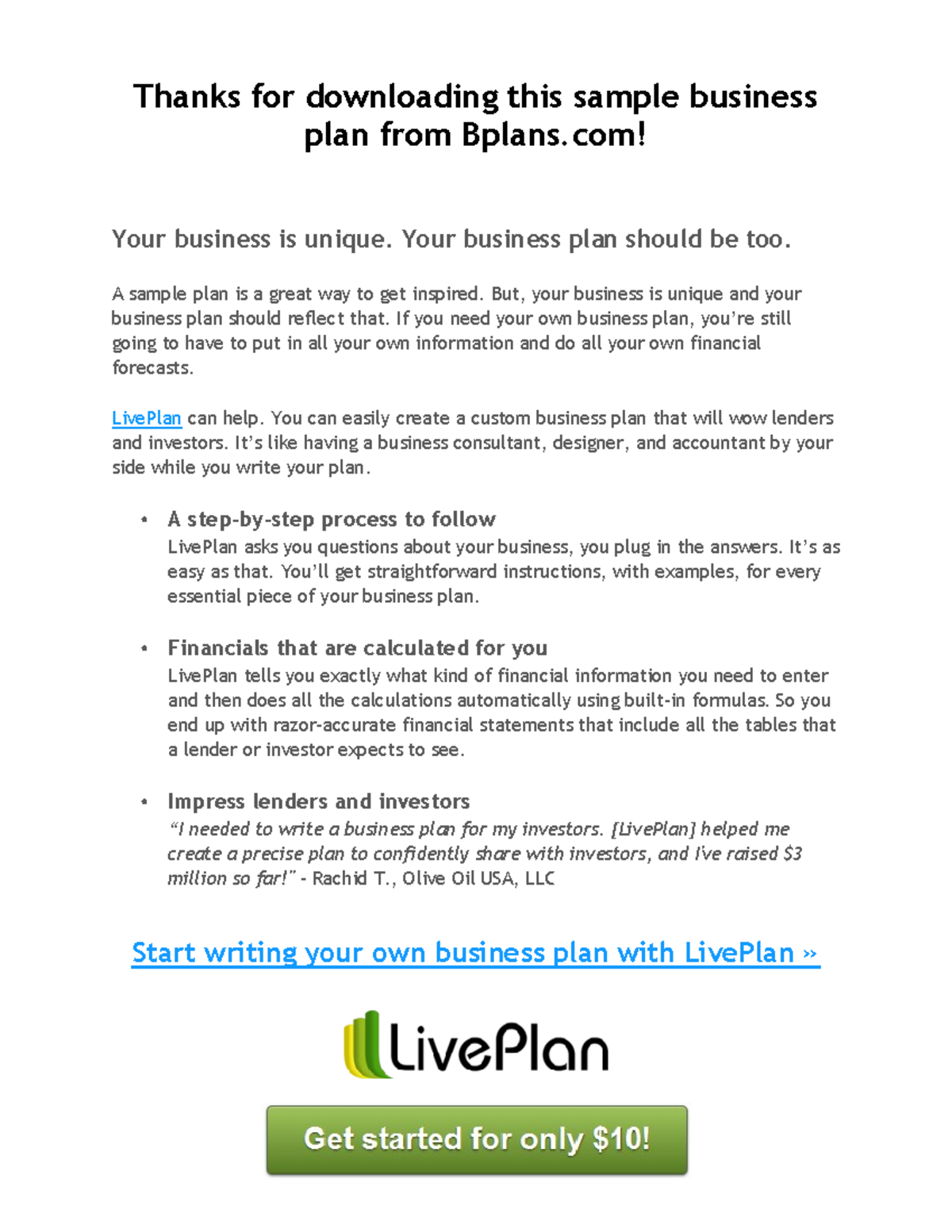 Bakery business plan - Thanks for downloading this sample business plan ...