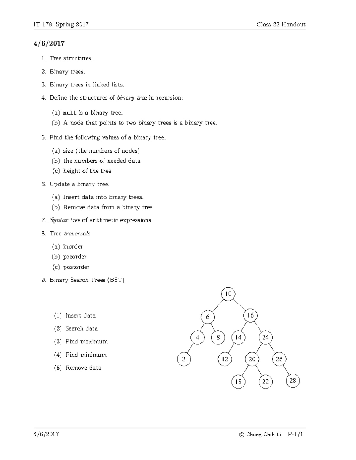 Class 22 - Lecture notes 22 - IT 179, Spring 2017 Class 22 Handout 4/6 ...