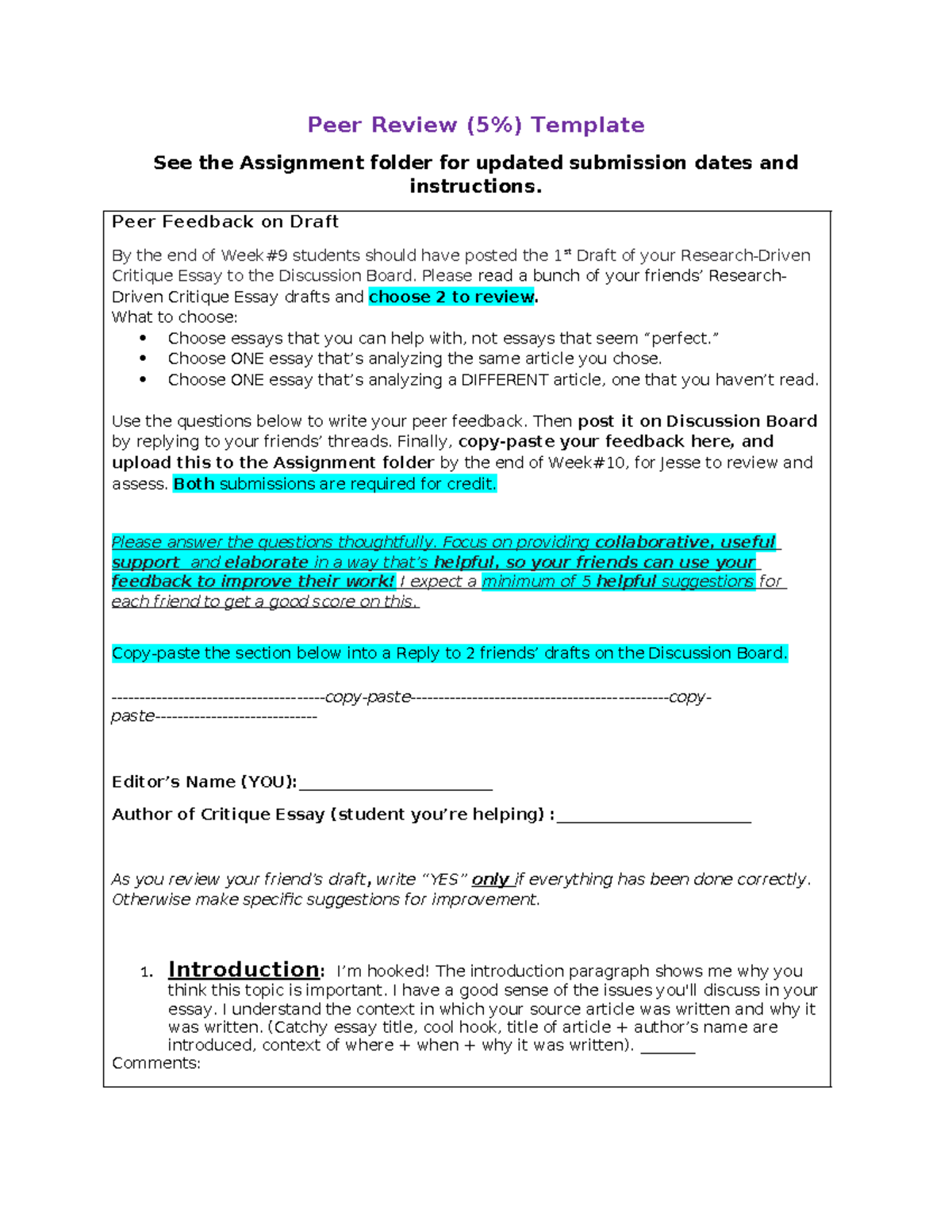 Peer Review (5%) Template - Peer Review (5%) Template See the ...