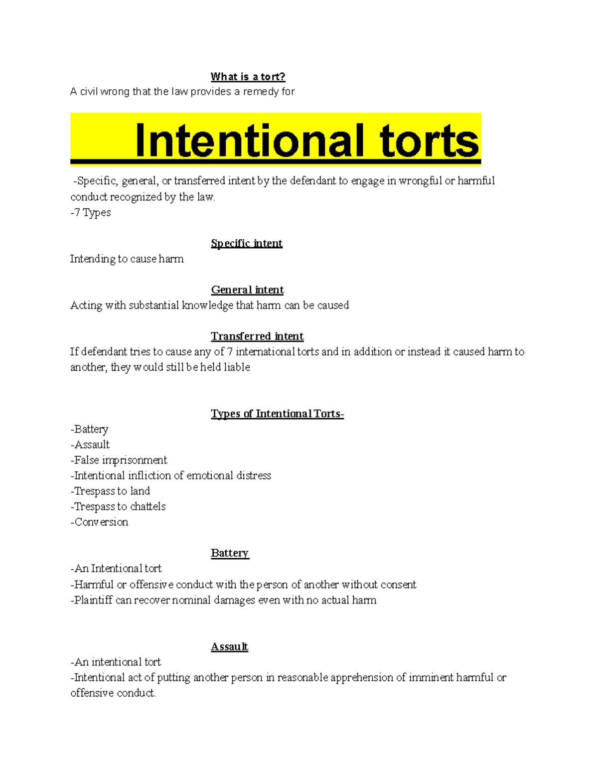 Torts Rules - Practice - What is a tort? A civil wrong that the law ...