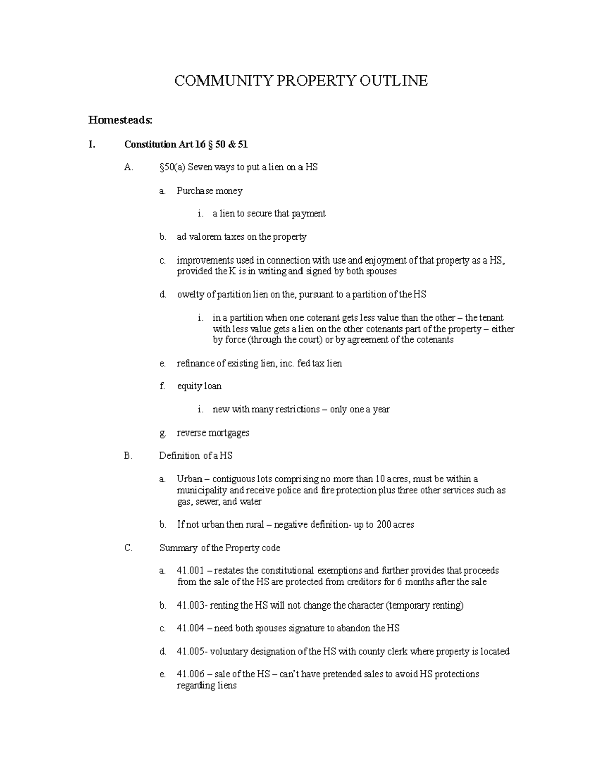 Community property outline __ Entire Coursework / Lecture / Readings ...