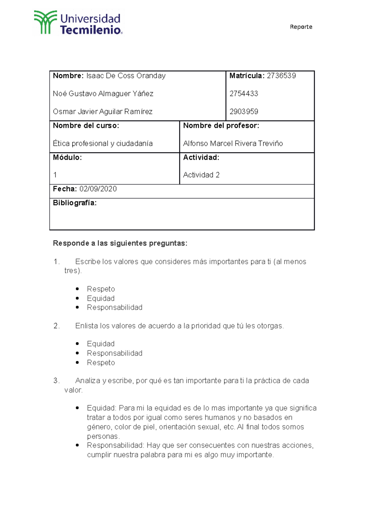 Actividad 2 Etica - Reporte Nombre: Isaac De Coss Oranday Noé Gustavo ...