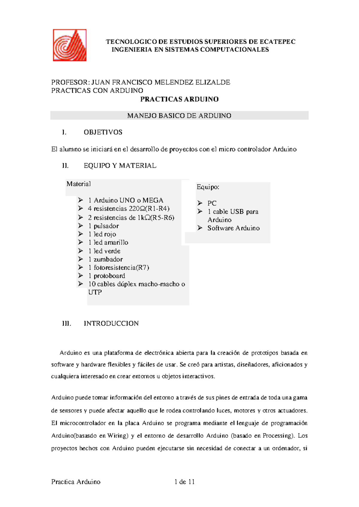 Practica Arduino Tese - TECNOLOGICO DE ESTUDIOS SUPERIORES DE ECATEPEC ...