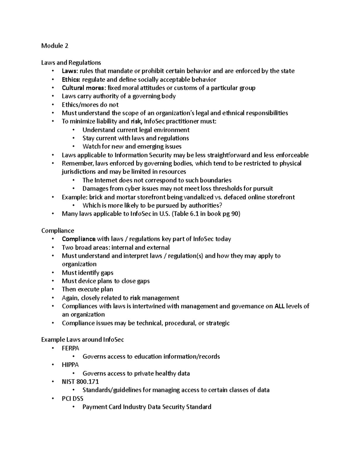 Module 2 Notes - Module 2 Laws and Regulations - Laws: rules that ...