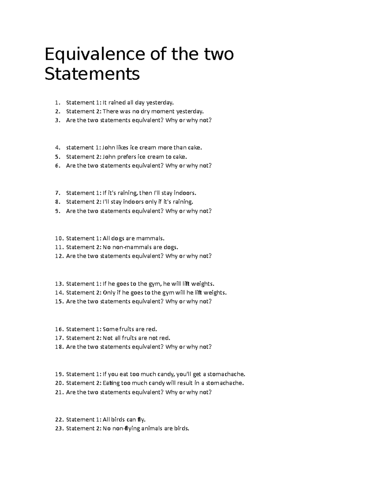 Equivalence of the two Statements - Equivalence of the two Statements ...
