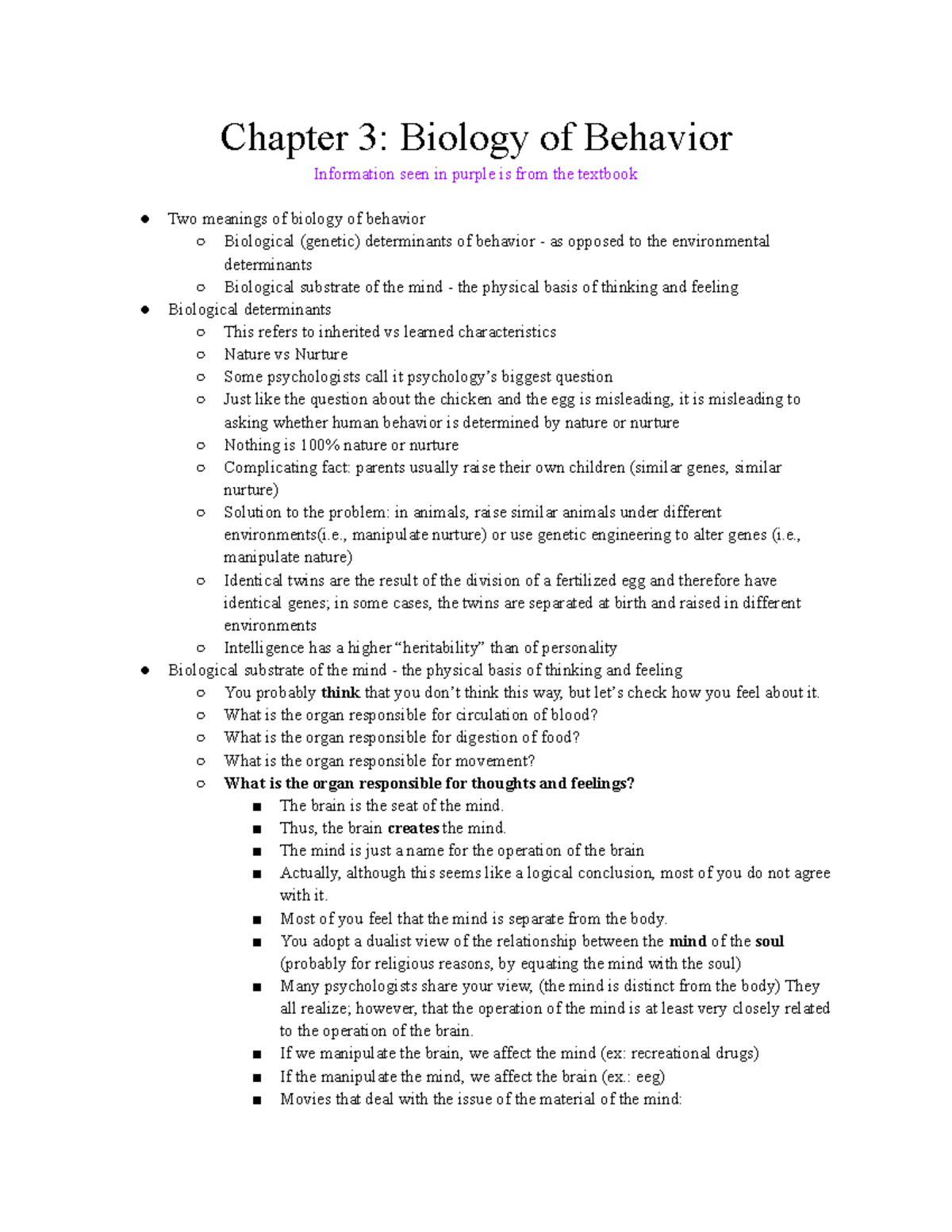 08.23.2021 Chapter 3 - Lecture notes 3 - Chapter 3: Biology of Behavior ...