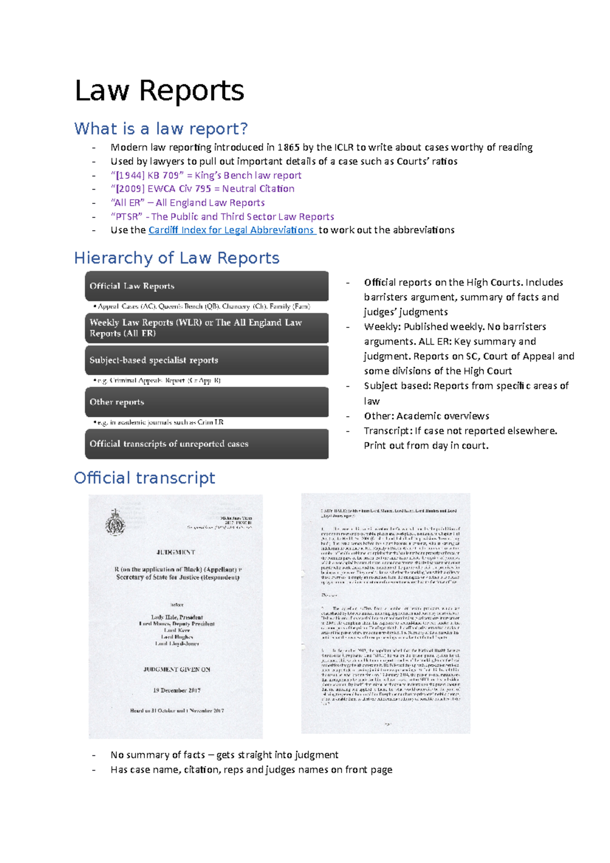 Law Reports - Notes - Law Reports What is a law report? Modern law ...