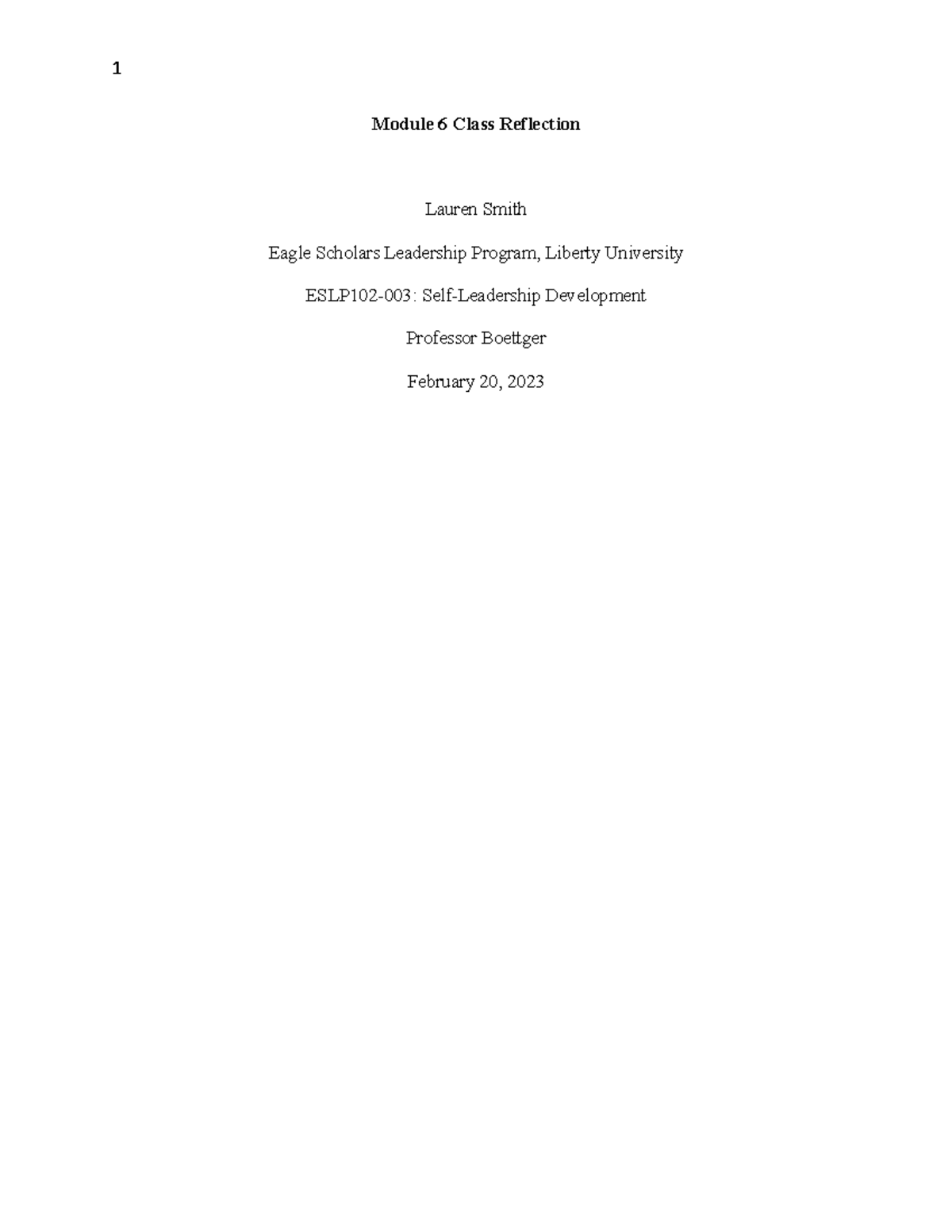 Module 6 Class Reflection - 1 Module 6 Class Reflection Lauren Smith ...