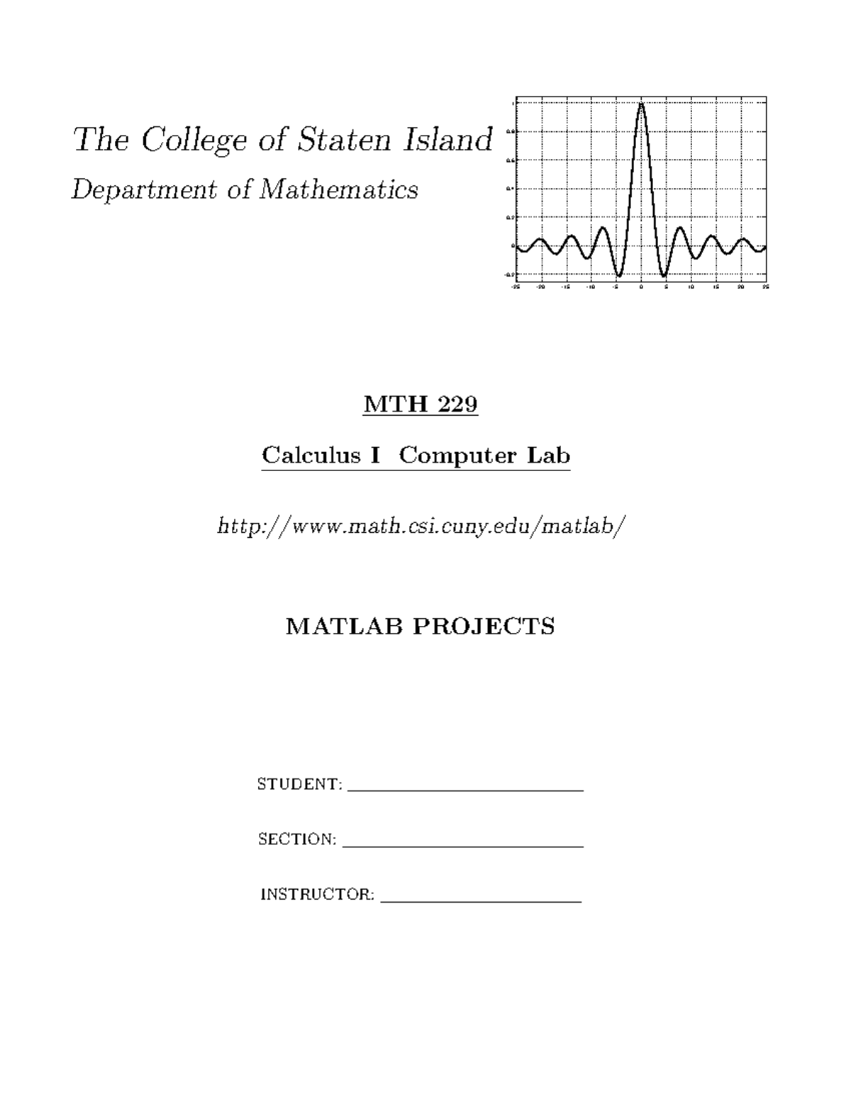 Mth229-projects-f10 - math 229 project booklet - The College of Staten ...