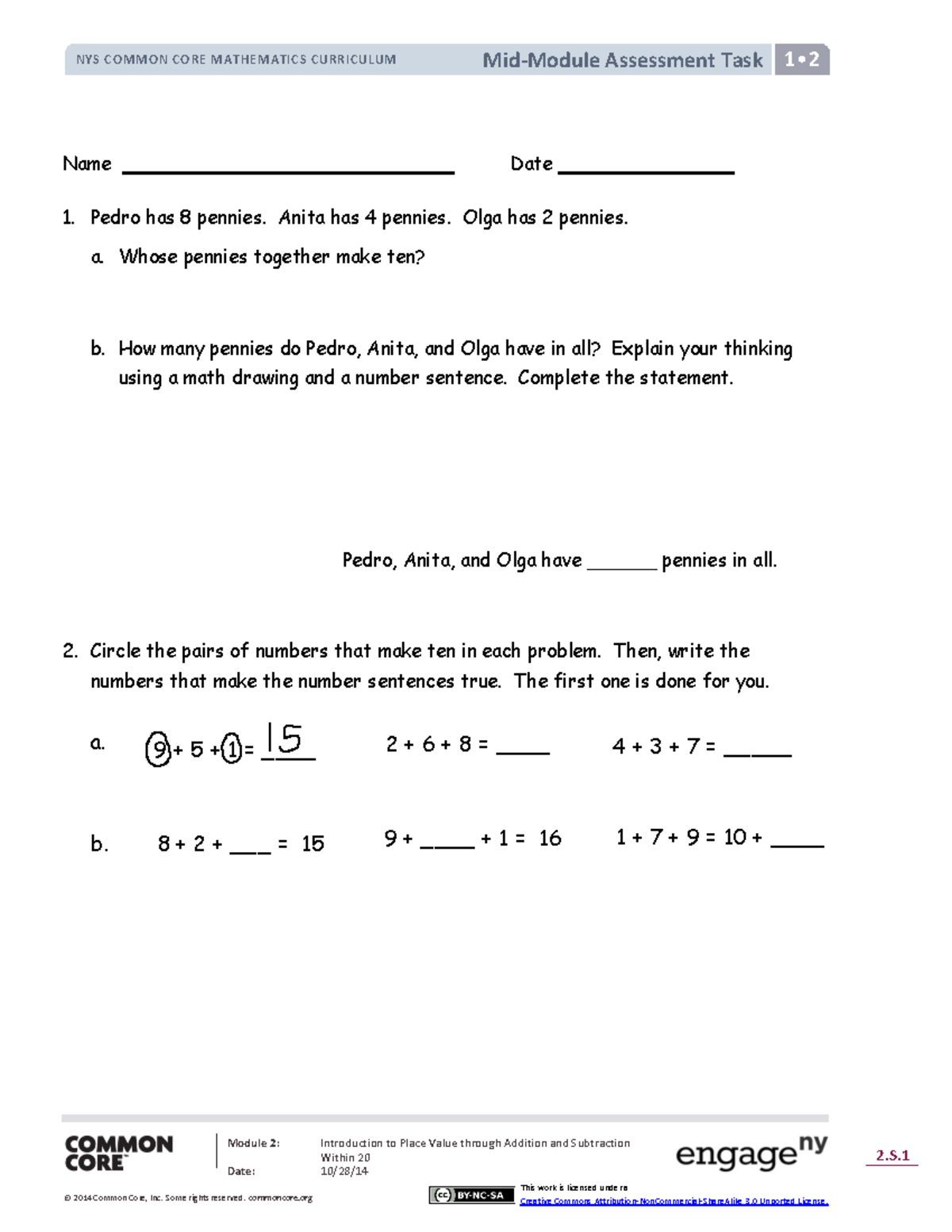 Math g1 m2 mid module assessment - NYS COMMON CORE MATHEMATICS ...