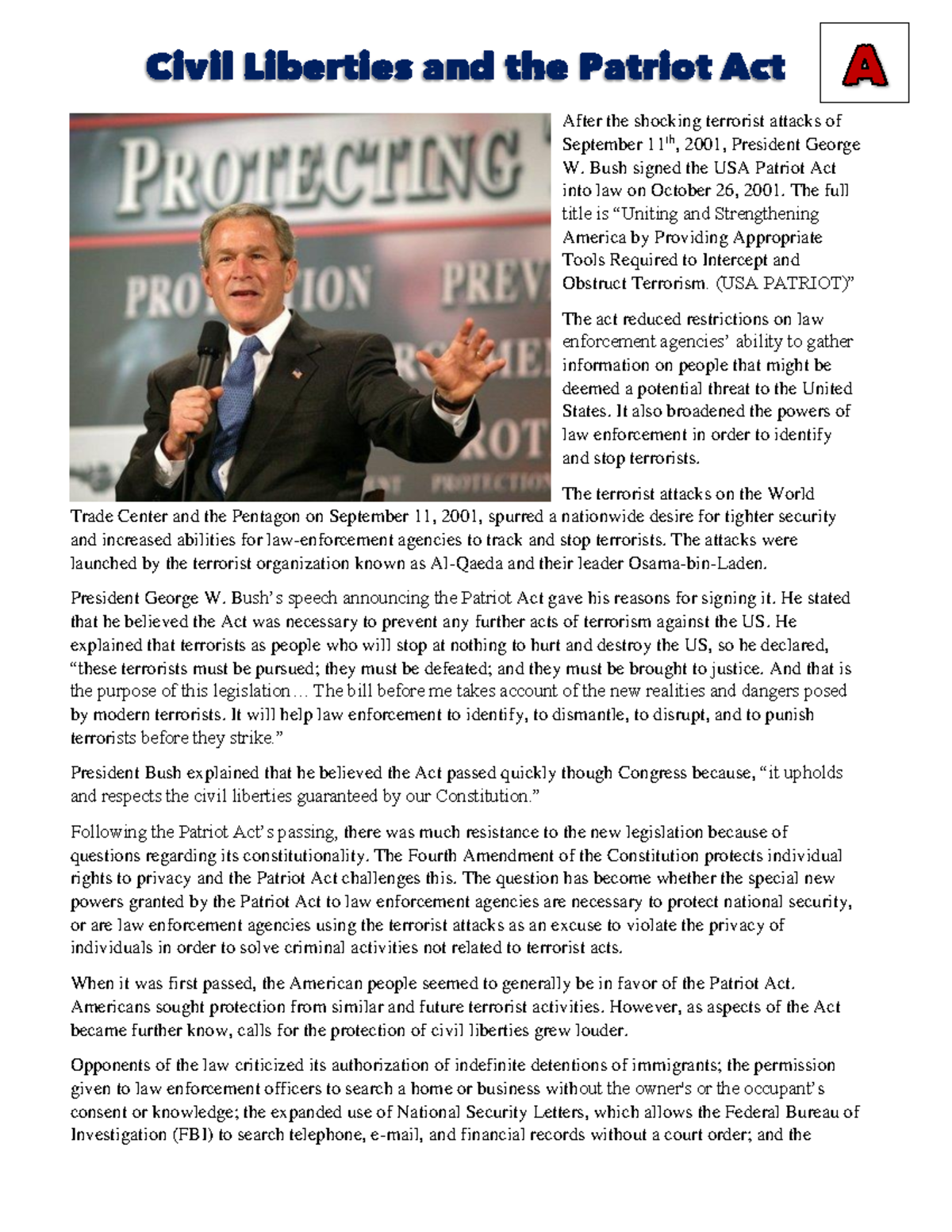 Josilyn Combs - The Patriot Act and Civil Liberties - Civil Liberties ...